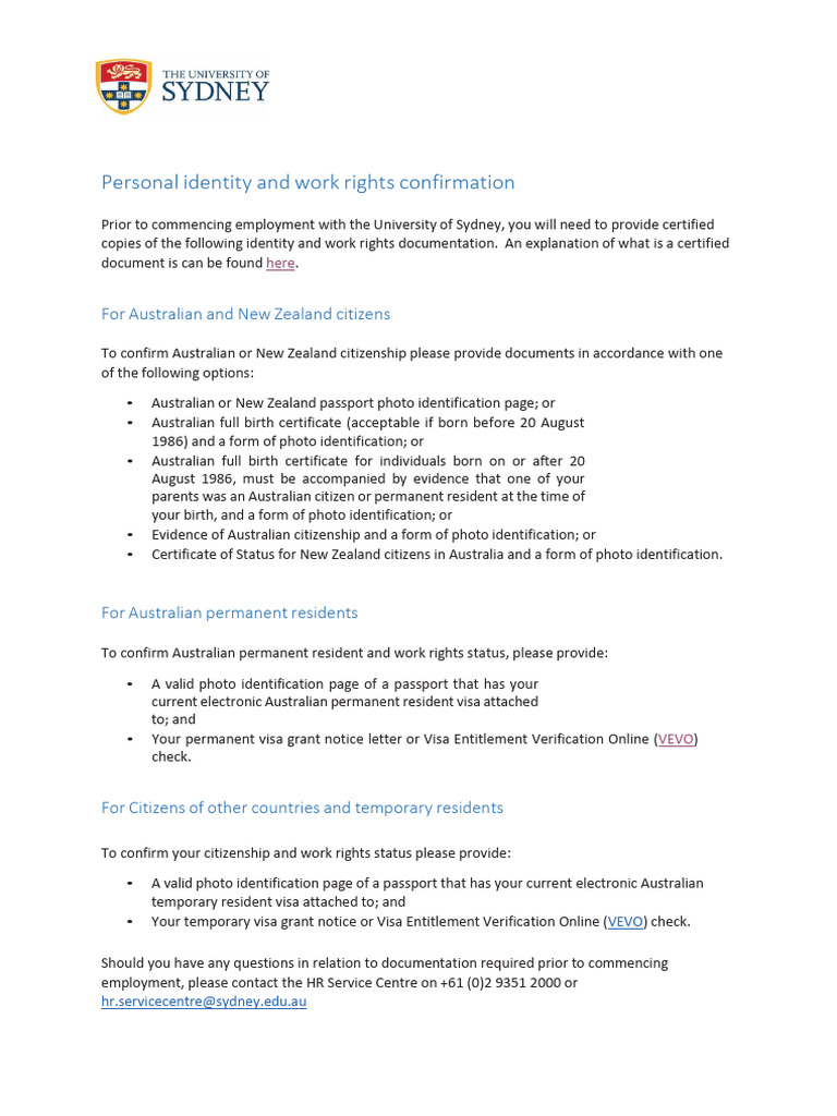 Personal Identity and Work Rights Confirmation | PDF