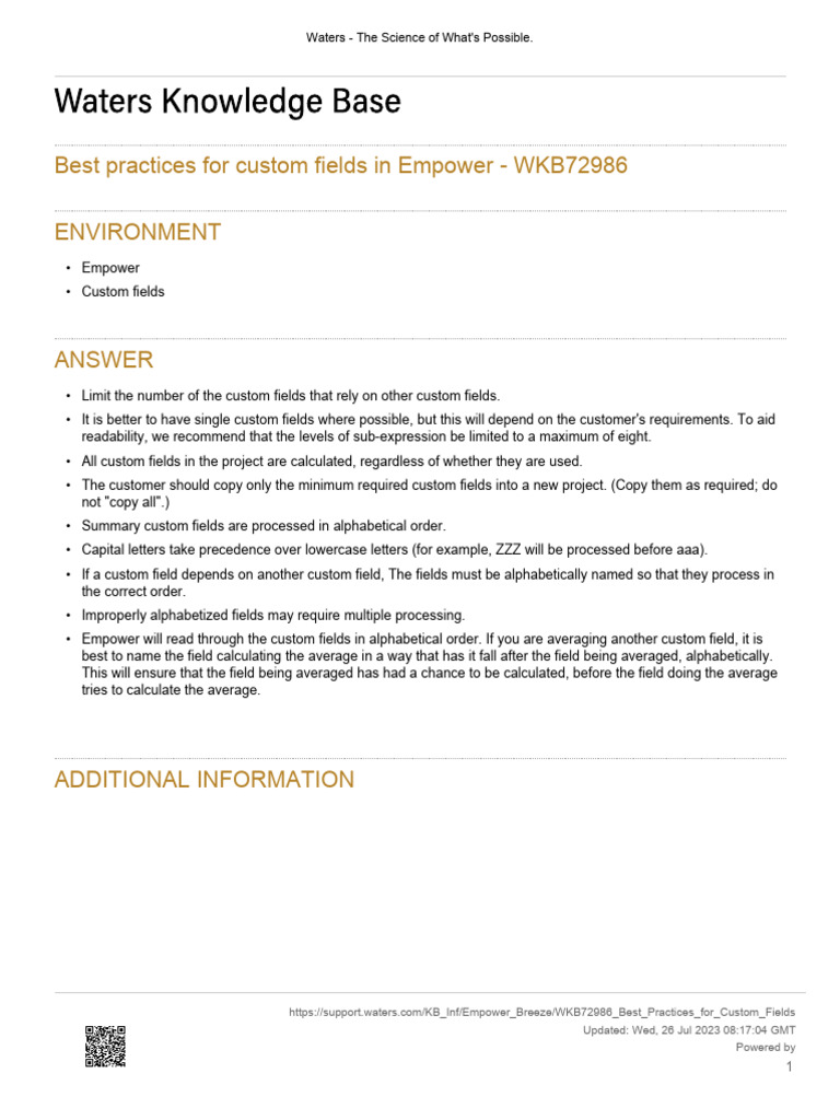 Best Practices For Custom Fields In Empower Wkb72986 Pdf