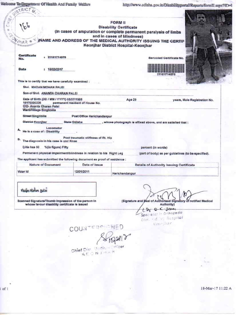 Disability Certificate | PDF