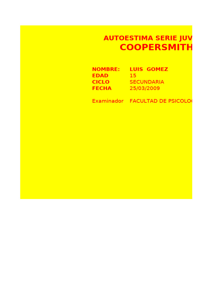 Copia de Coopersmith Jovenes | PDF | Autoestima
