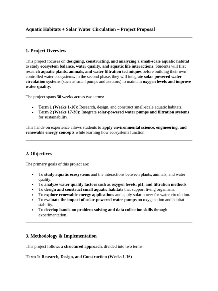 Aquatic Habitat Project with Solar Circulation | PDF | Water Quality ...