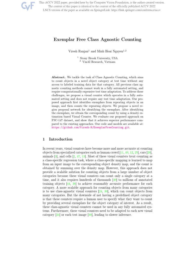 2022 Exemplar Free Class Agnostic Counting ACCV 2022 Paper | PDF | Mean Squared Error