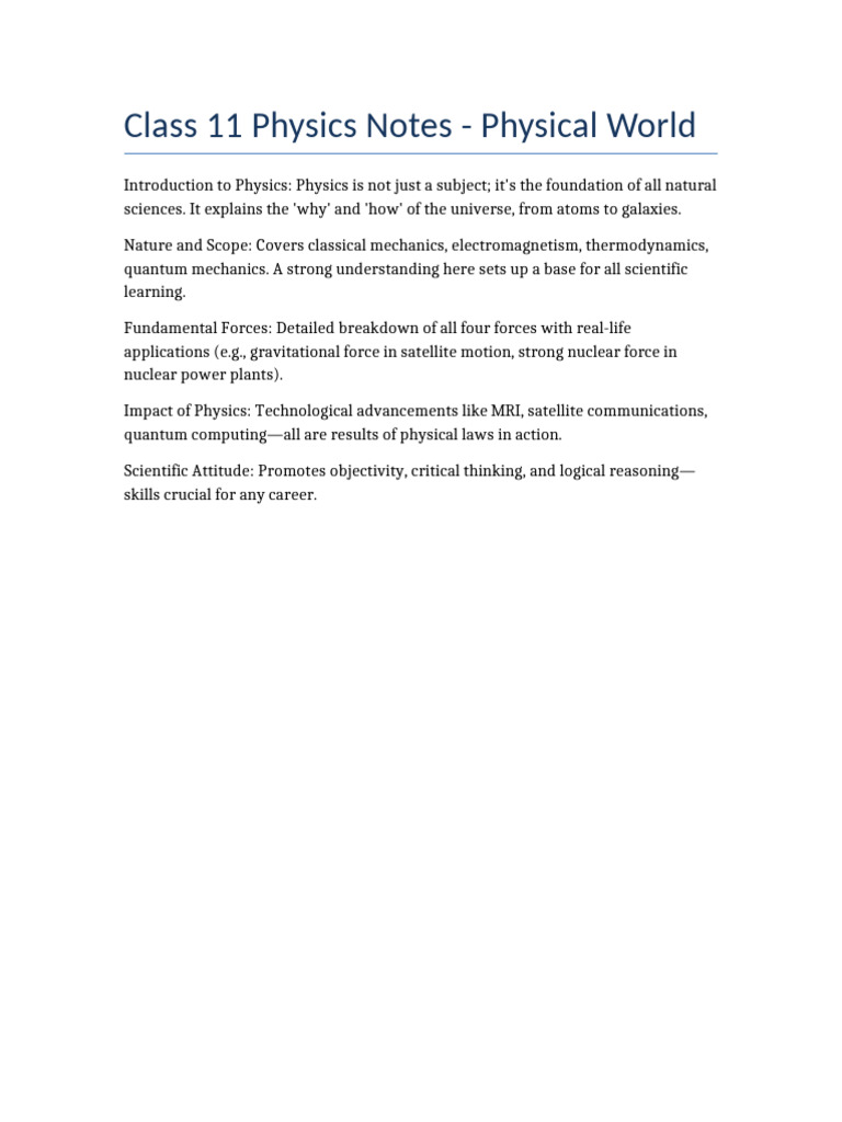 Class 11 Physics Notes Physical World | PDF