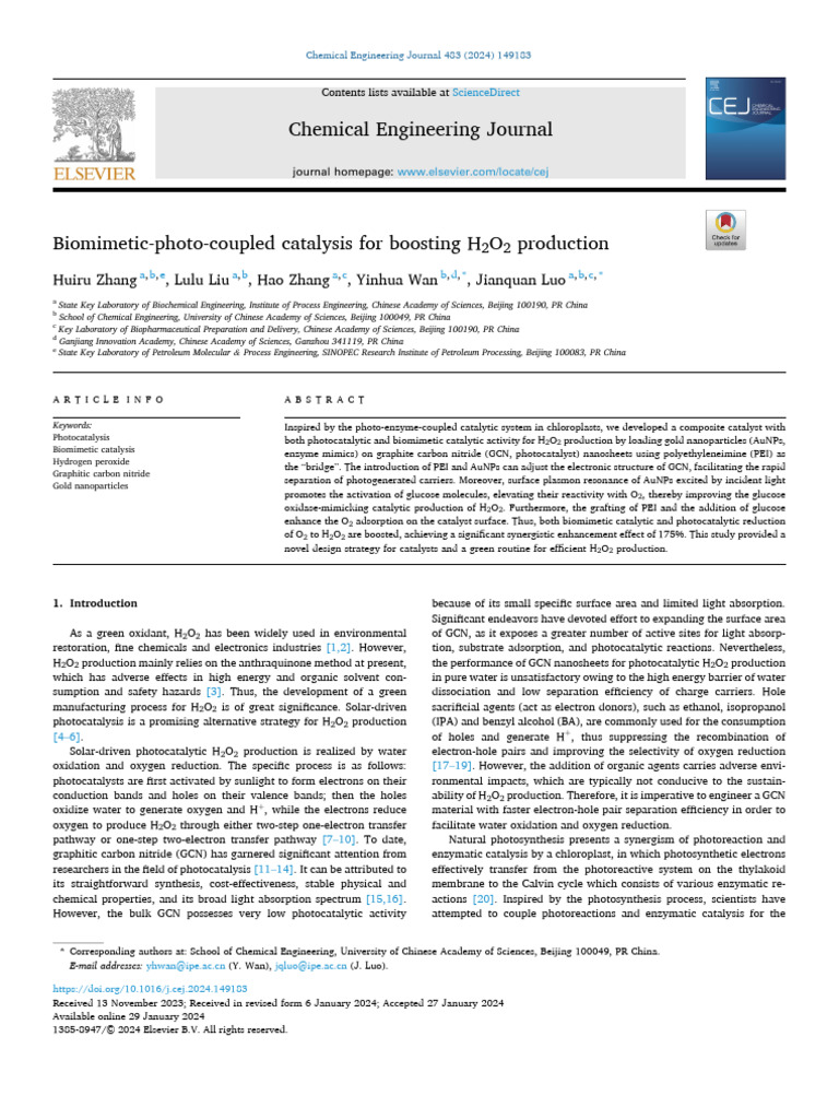 Biomimetic-Photo-Coupled Catalysis For Boosting H2O2 Production | PDF ...