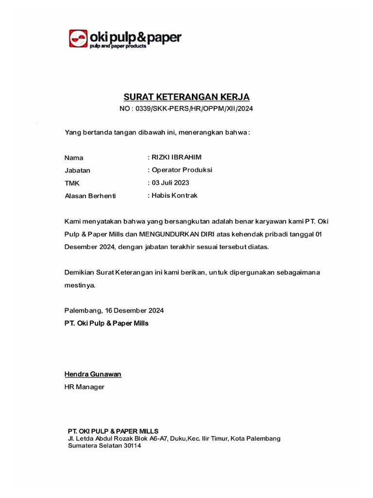 Paklaring Oki Pulp | PDF