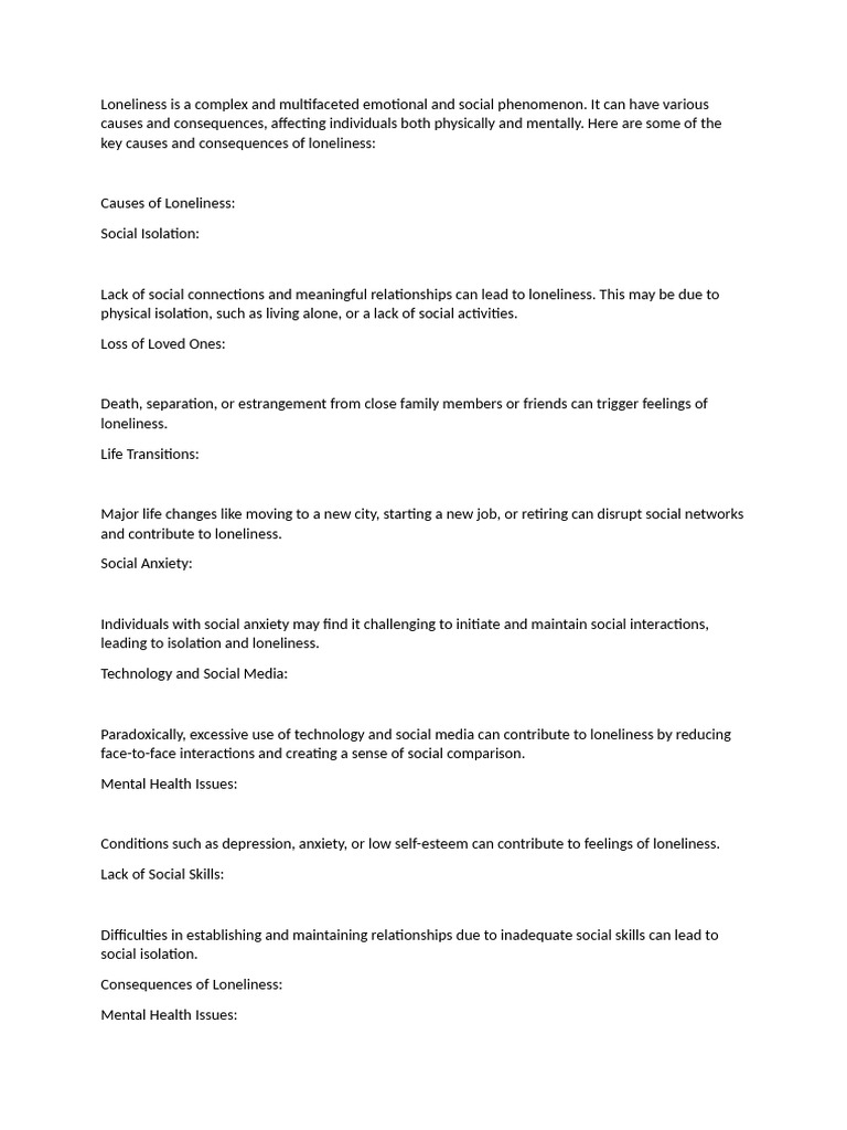 Causes and Effects of Loneliness | PDF | Loneliness | Mental Health