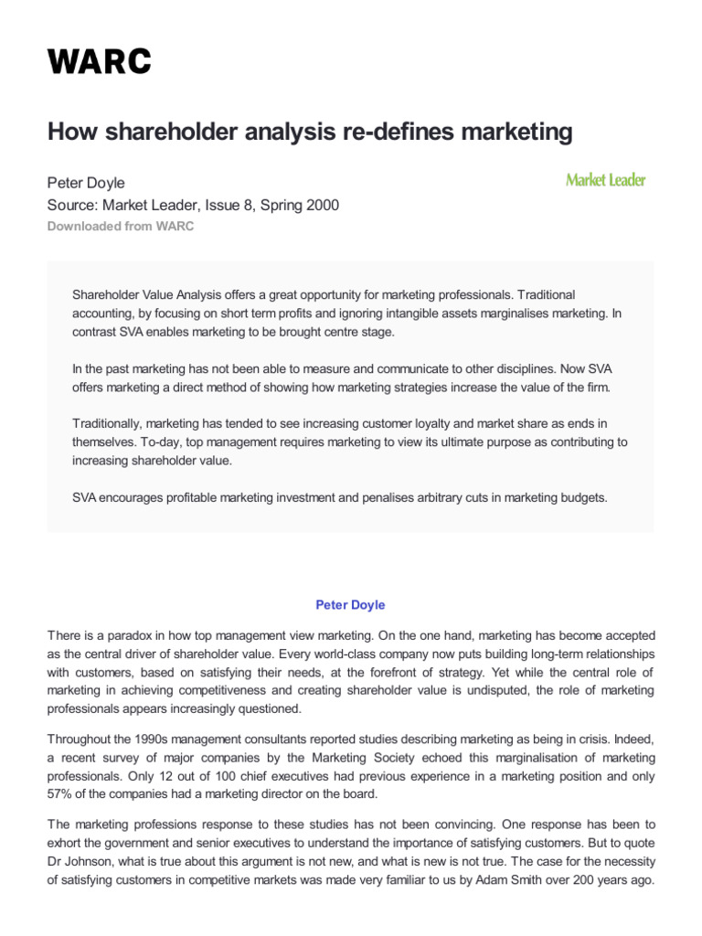 How - Shareholder - Analysis - Re-Define MKT | PDF | Cost Of Capital ...