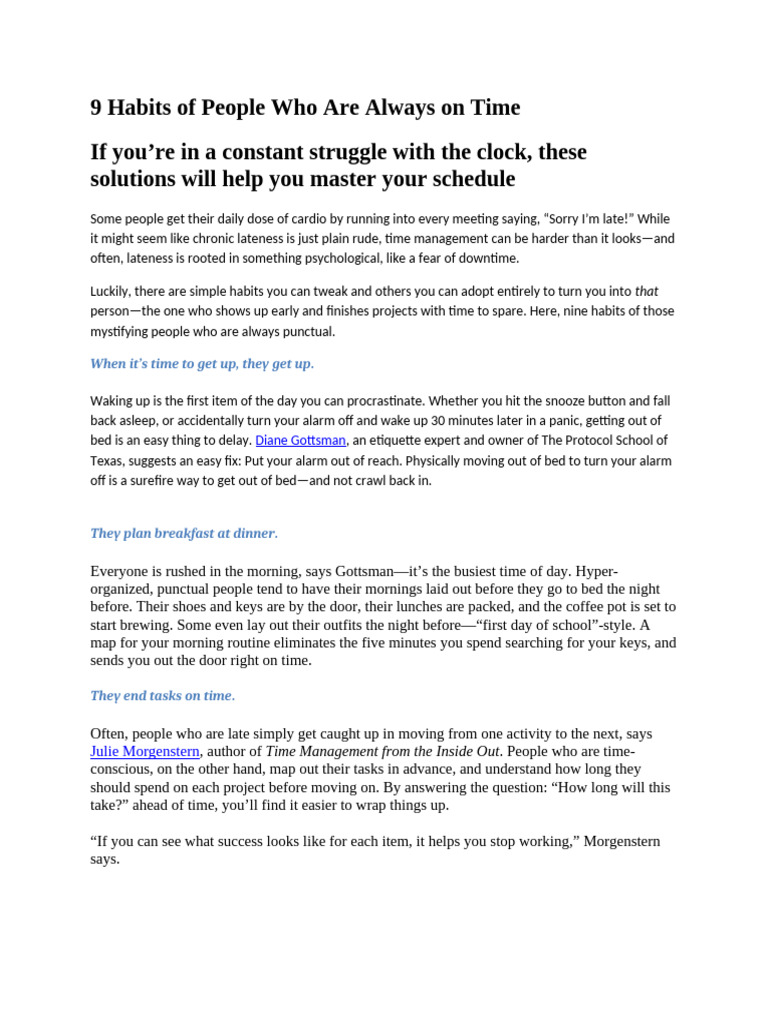 Mastering Punctuality: 9 Key Habits | PDF