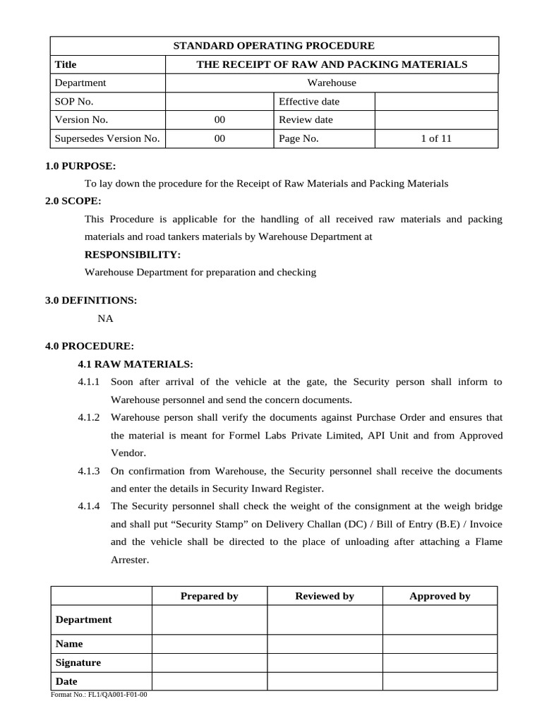 The Receipt of Raw and Packing Materials | PDF | Receipt | Warehouse