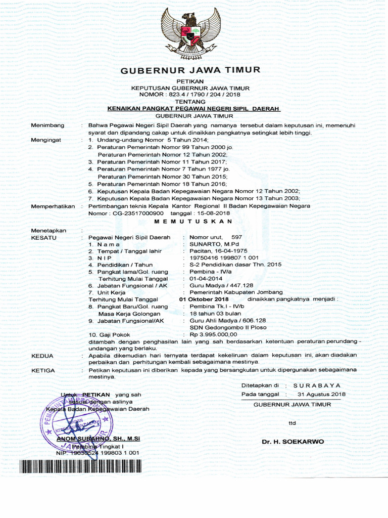 Contoh SK IV-b - 197504161998071001 | PDF