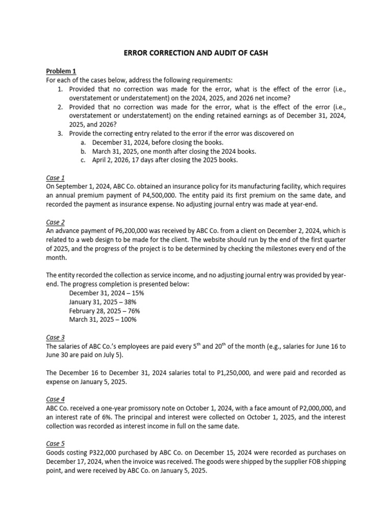 CMPC 313 Error Correction Audit of Cash | PDF | Expense | Banks