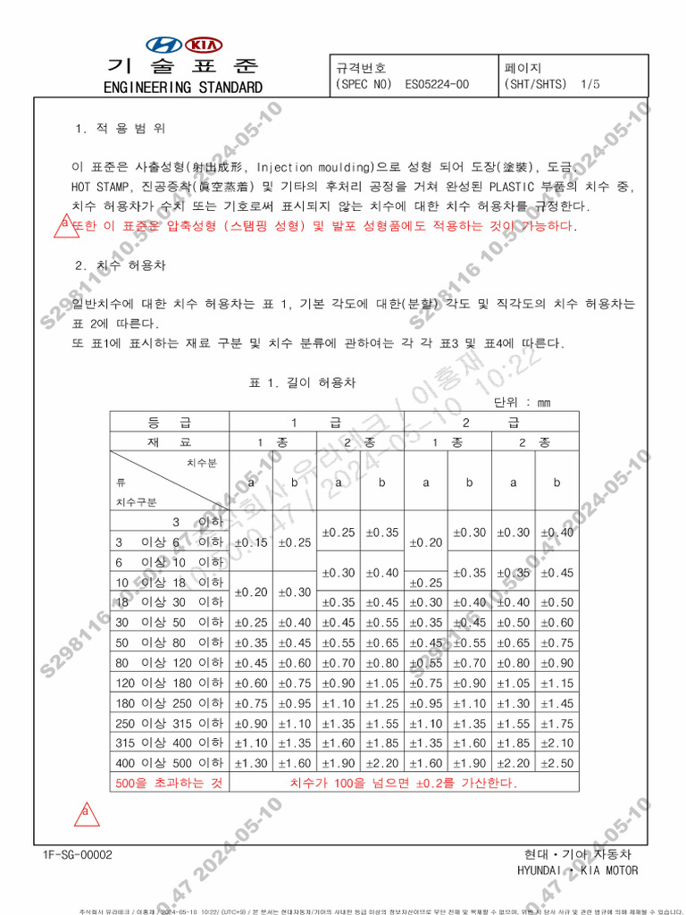(본문) ES05224-00 - REV02 - K - 사출 성형 허용차 | PDF