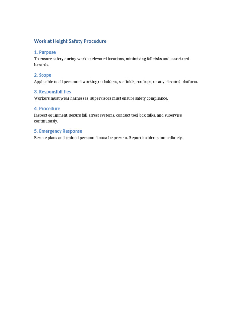 Work at Height Safety Procedure | PDF
