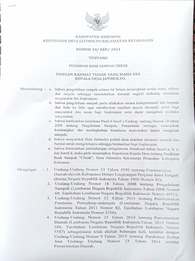 SK Bank Sampah Jatimulyo | PDF