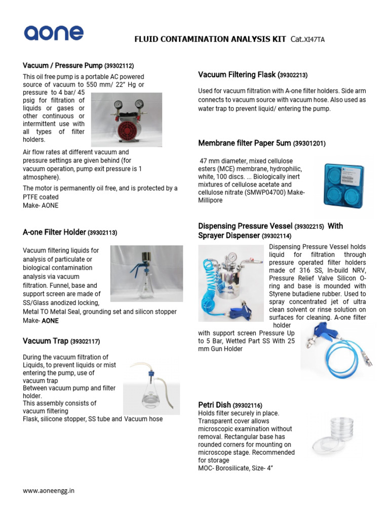 Fluid Contamination Analysis Kit | PDF | Filtration | Pump
