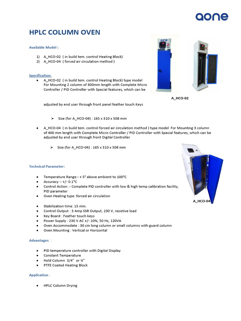 HPLC Column Oven Models A_HCO-02 & A_HCO-04 | PDF