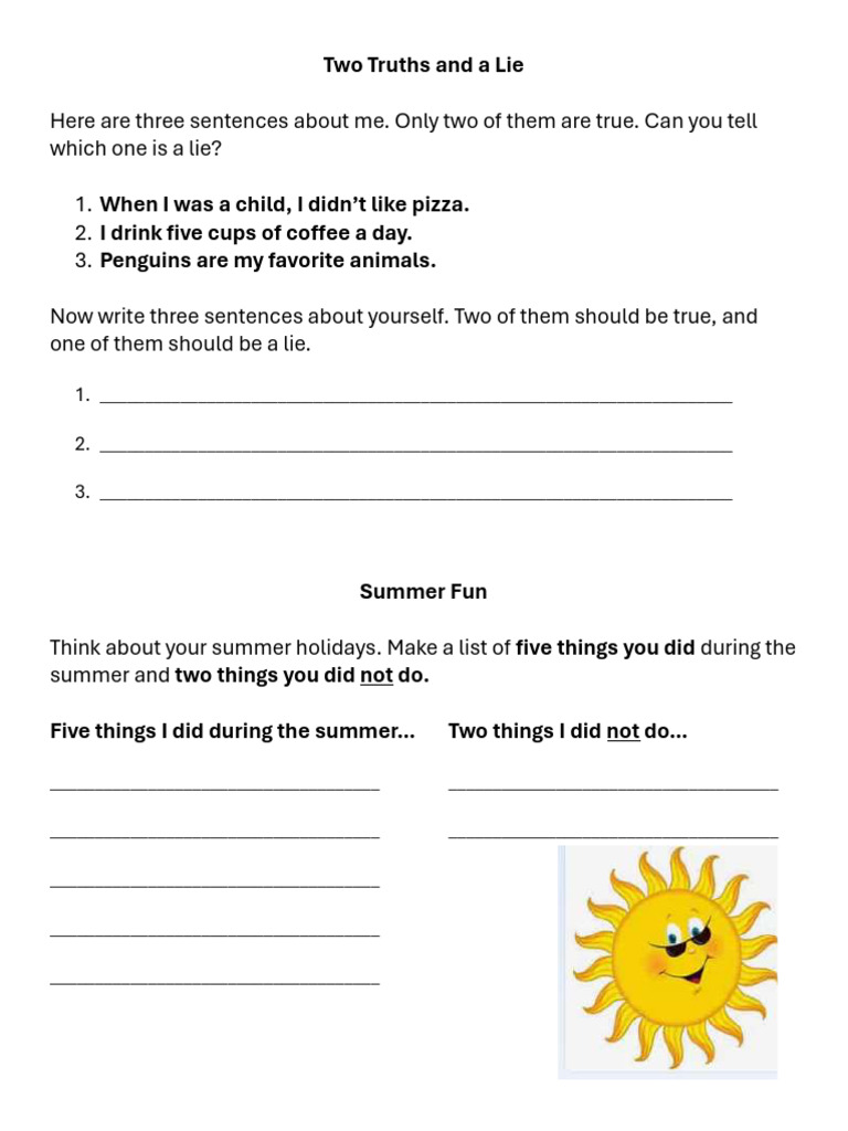 6-8 Two Truths and A Lie Handout | PDF