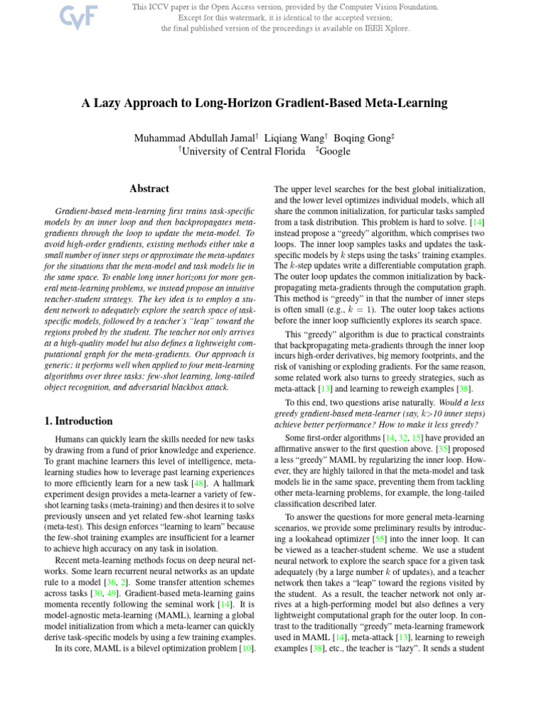 A Lazy Approach To Long-Horizon Gradient-Based Meta-Learning | PDF | Mathematical Optimization ...