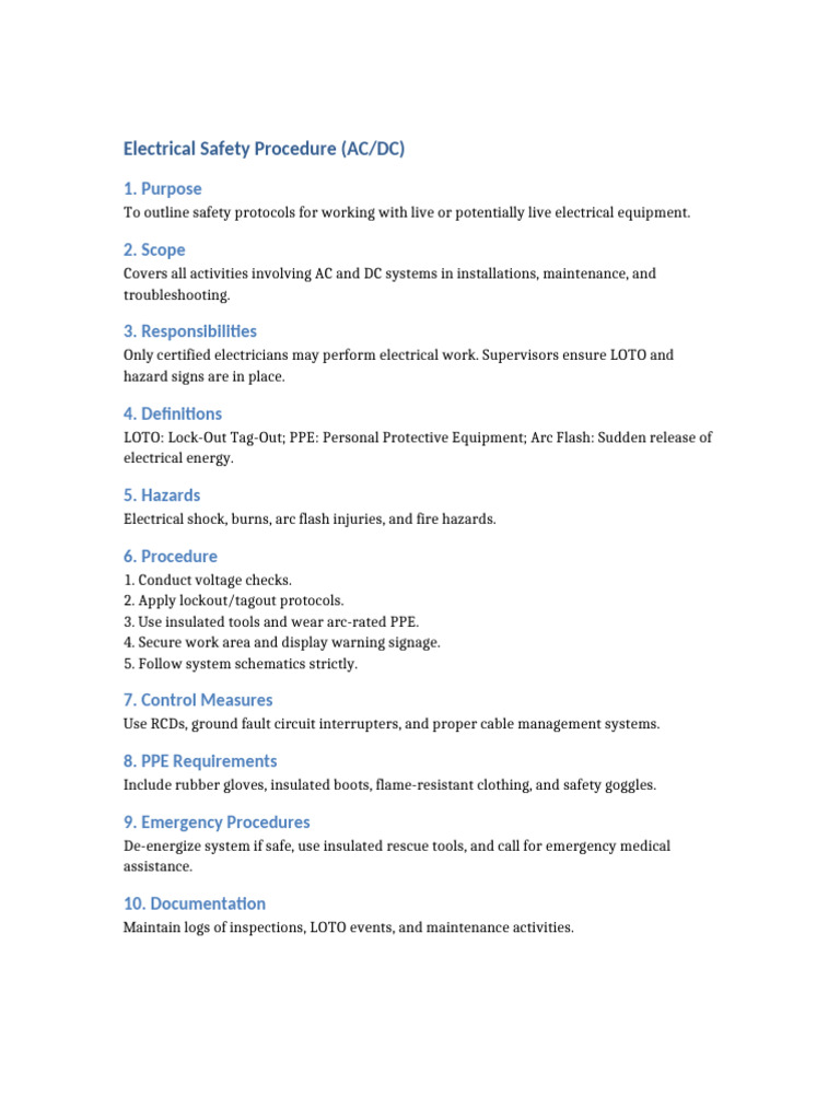 Expanded Electrical Safety Procedure AC DC | PDF