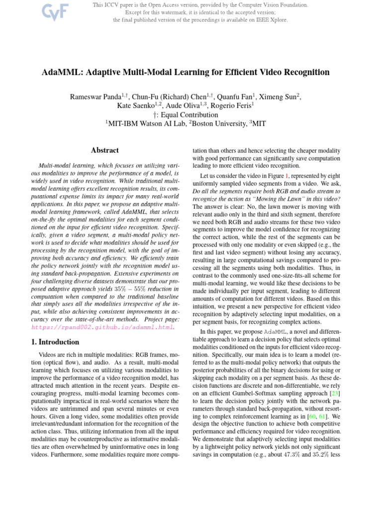 AdaMML Adaptive Multi-Modal Learning For Efficient Video Recognition ...