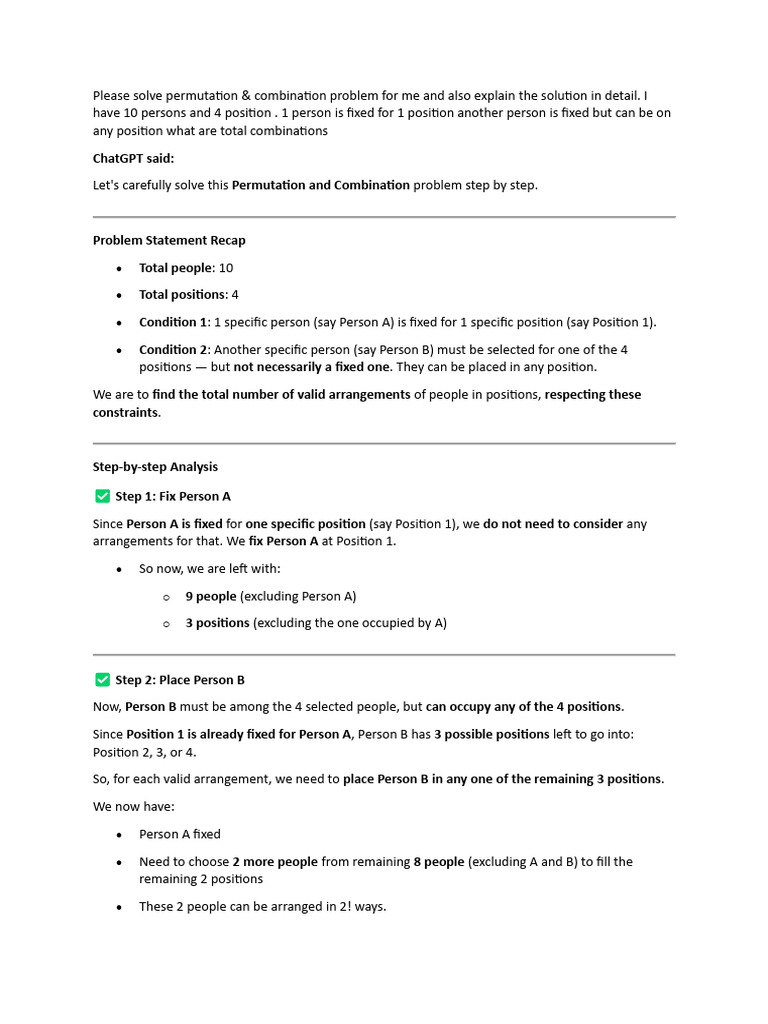 Combinations with Fixed Positions | PDF | Combinatorics | Discrete ...