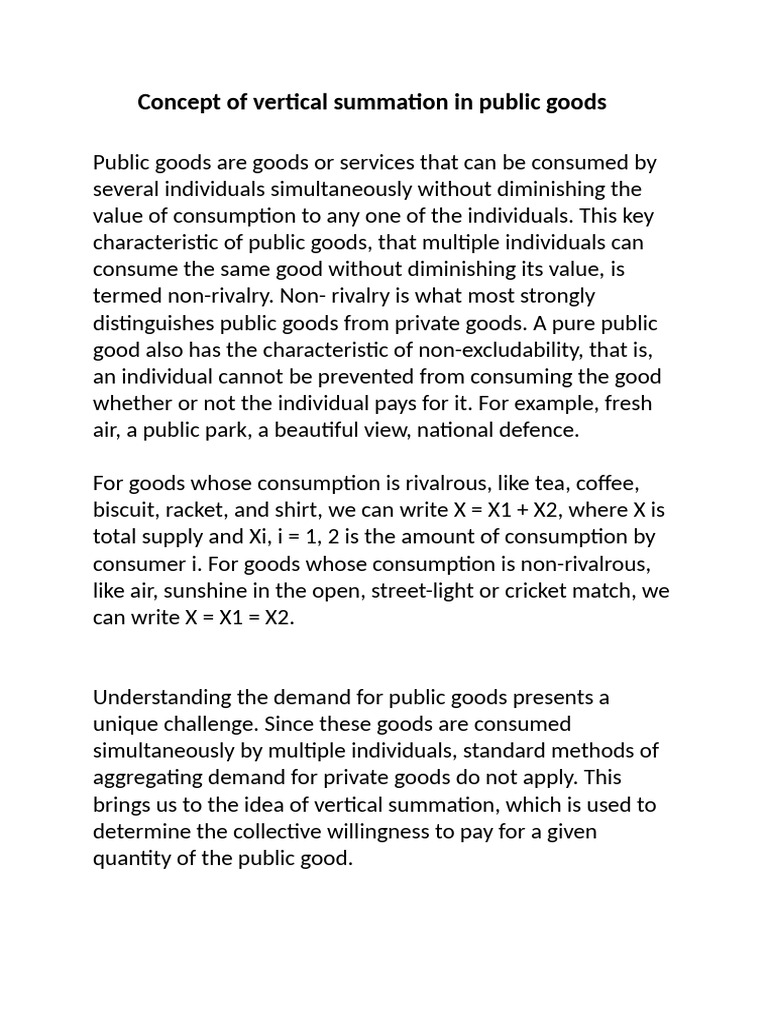Concept of Vertical Summation in Public Goods | PDF | Demand | Goods