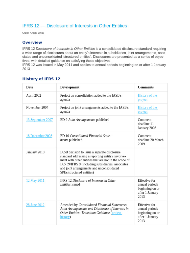 IFRS 12 - Disclosure of Interests in Other Entities | PDF ...