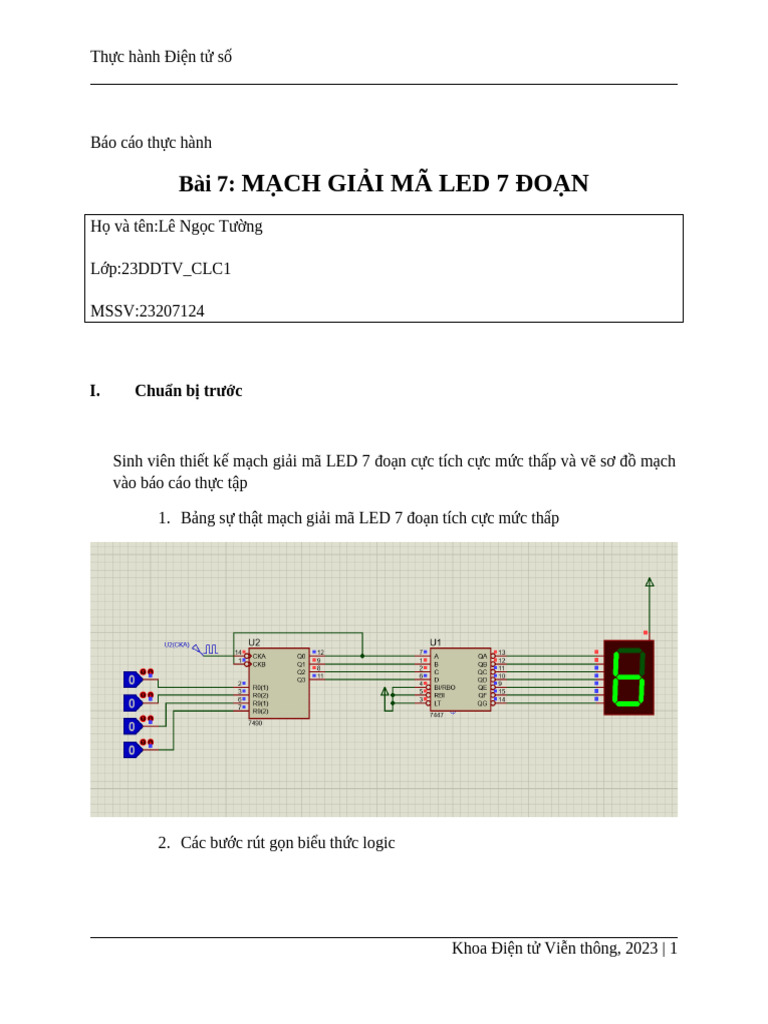 Report Bài 7-Mạch giải mã LED 7 đoạn | PDF