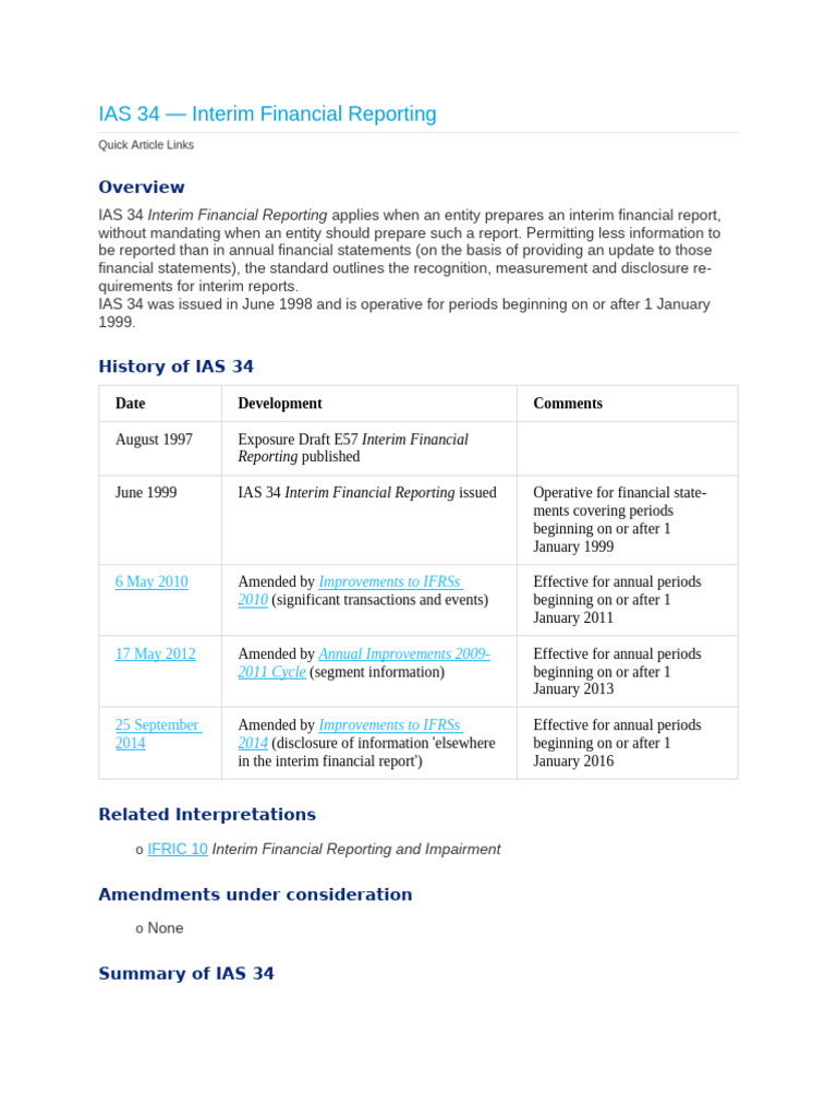 IAS 34 - Interim Financial Reporting | PDF | International Financial ...