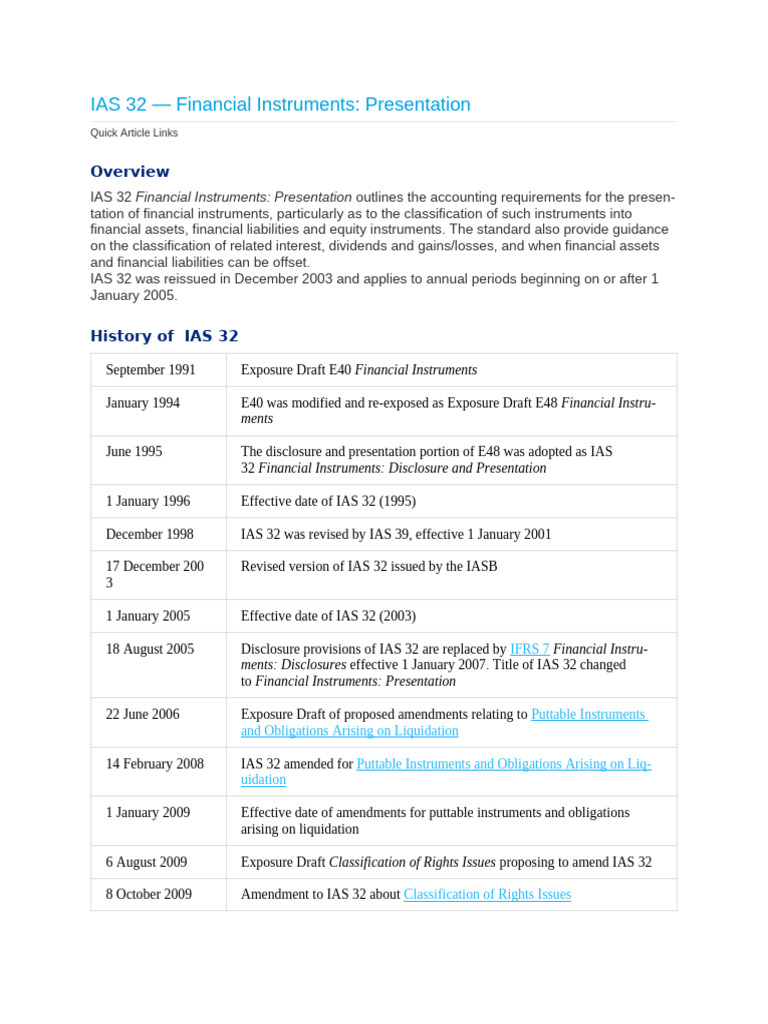 IAS 32 - Financial Instruments Presentation | PDF | International Financial Reporting Standards ...