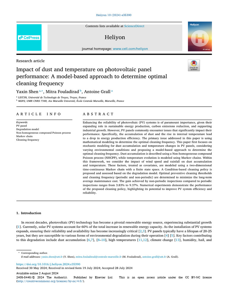 Optimal PV Panel Cleaning Frequency Model | PDF | Photovoltaics | Solar ...