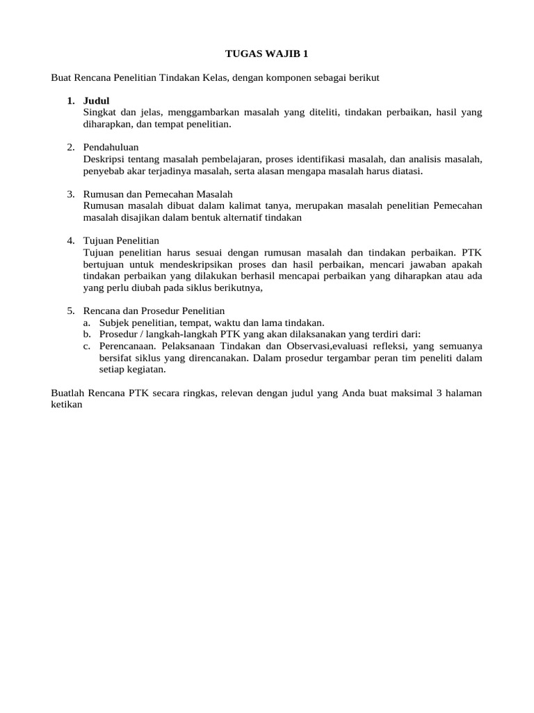 TUGAS 1 Rencana Penelitian Tindakan Kelas | PDF