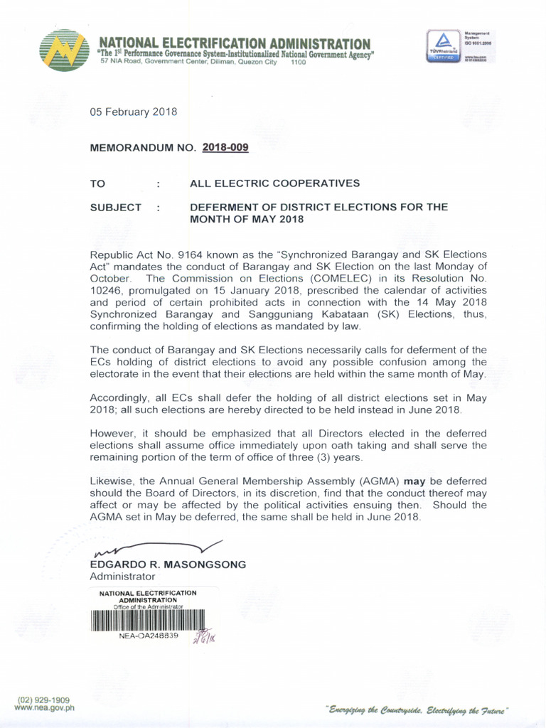 NEA Memo to ECs No. 2018-009 - Deferment of District Elections for the ...