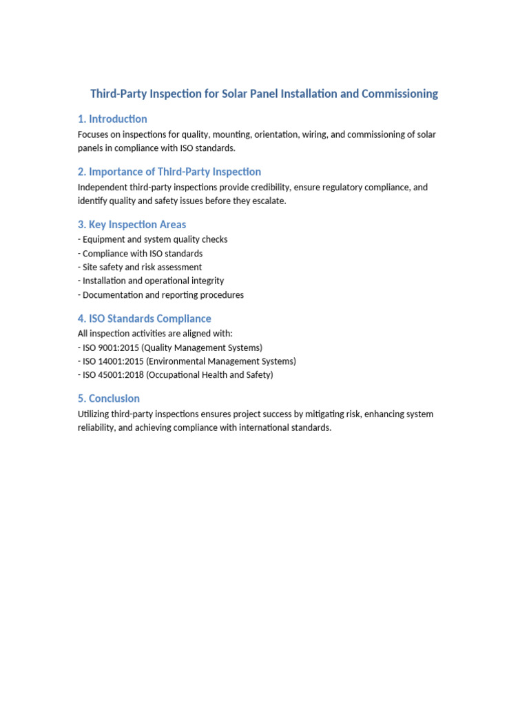 Third-Party Inspection For Solar Panel Installation and Commissioning | PDF