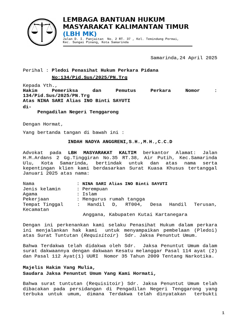 Pledoi NINA SARI | PDF