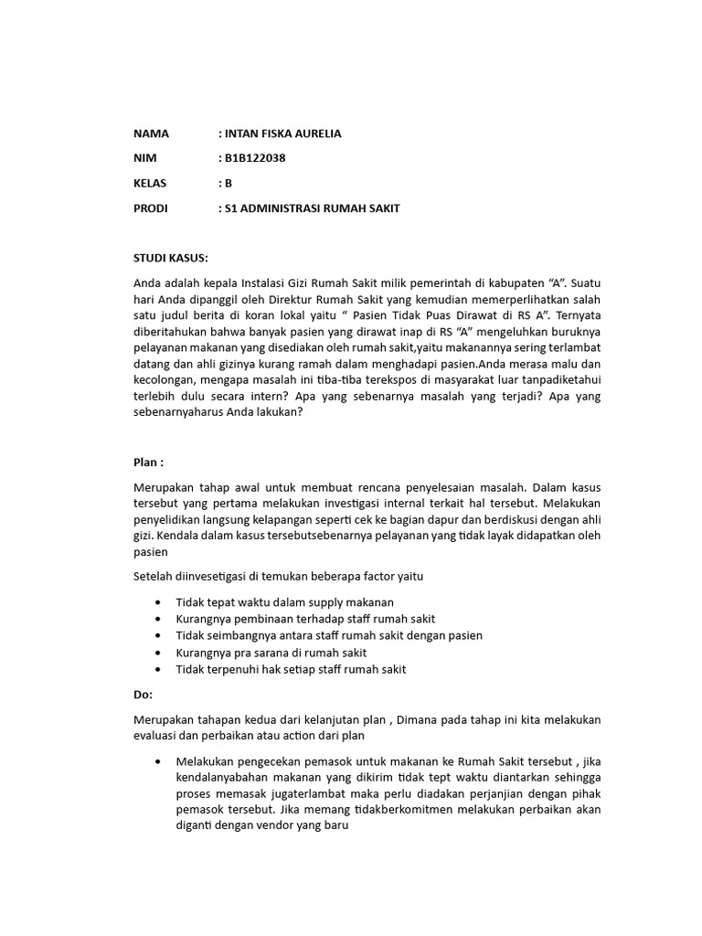 Tugas Pdca Intan Fiska Aurelia | PDF