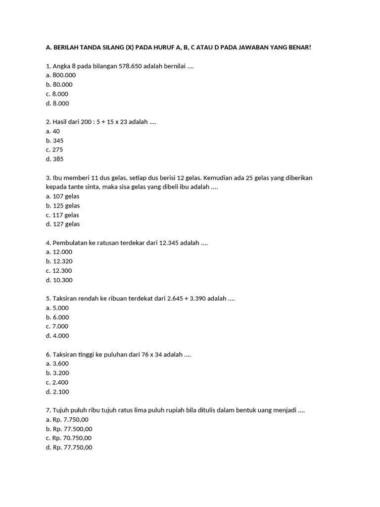Kumpulan Soal MTK SD Umum | PDF