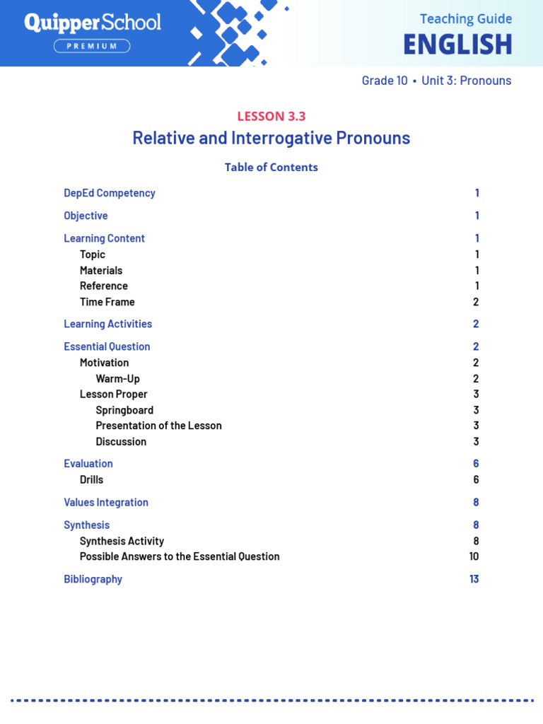 ME Eng 10 Q3 0303 - TG - Relative and Interrogative Pronouns | PDF ...