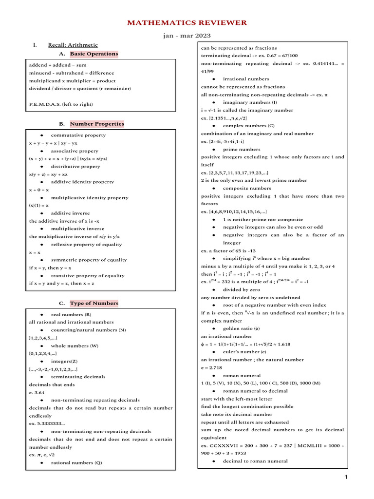 Cet Reviewer (Math) | PDF | Numbers | Multiplication