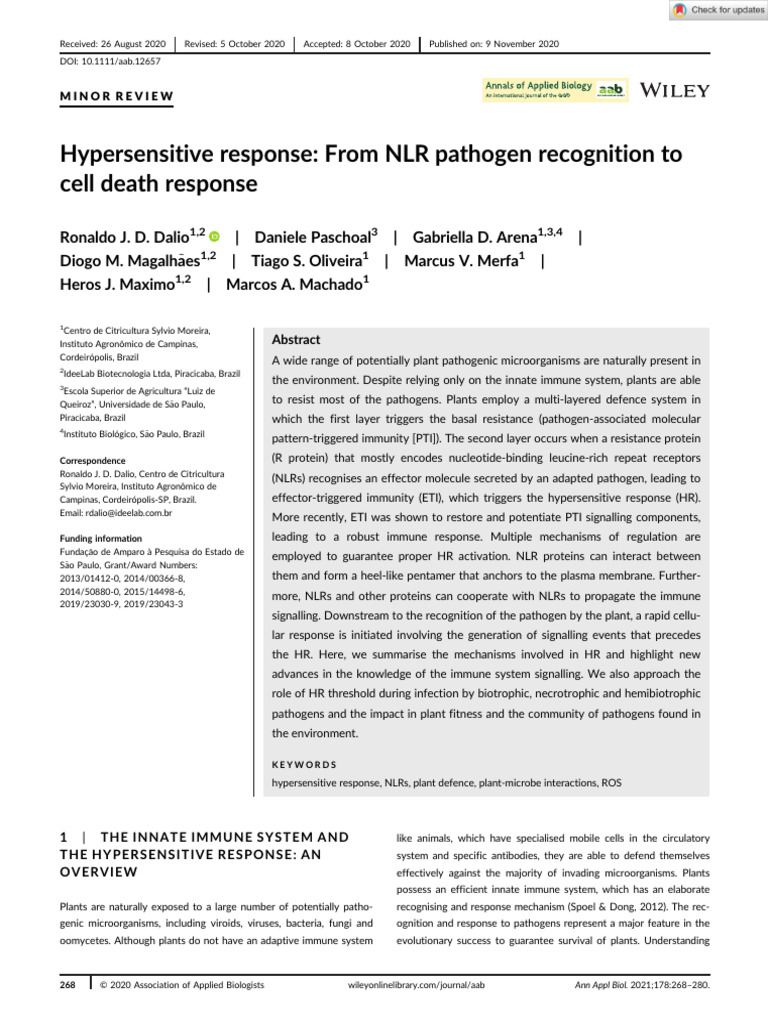 2020-Hypersensitive Response From NLR | PDF | Reactive Oxygen Species ...