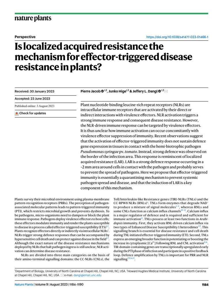 Localized Acquired Resistance in Plants | PDF | Immune System | Life ...