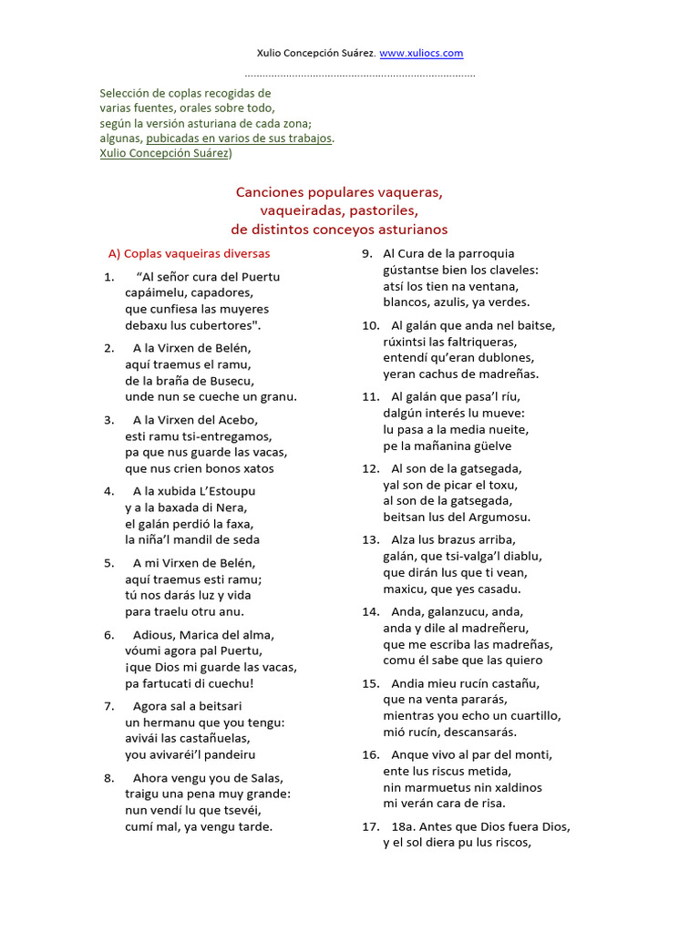 Canciones Vaqueiras de Asturias | PDF