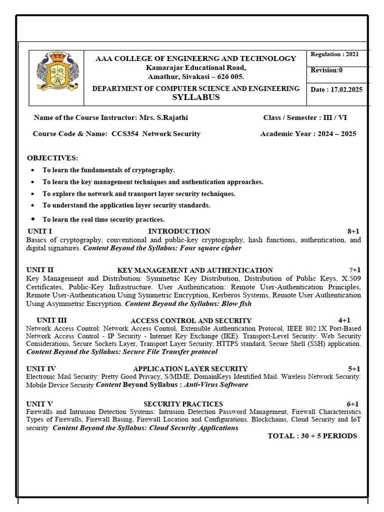Network Security Syllabus | PDF | Public Key Cryptography | Computer Network