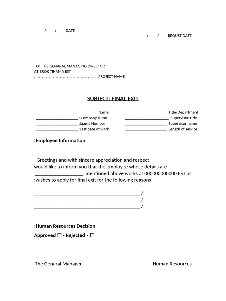 Final Exit Application Form | PDF