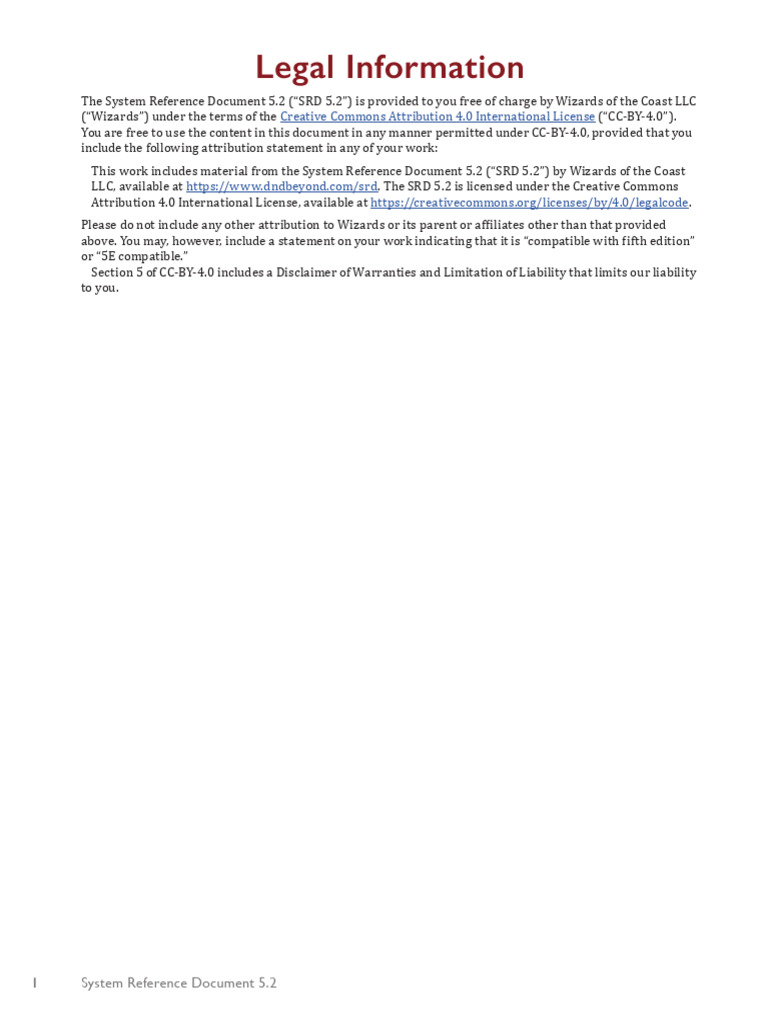 SRD CC v5.2 | PDF | Dungeons & Dragons | D20 System