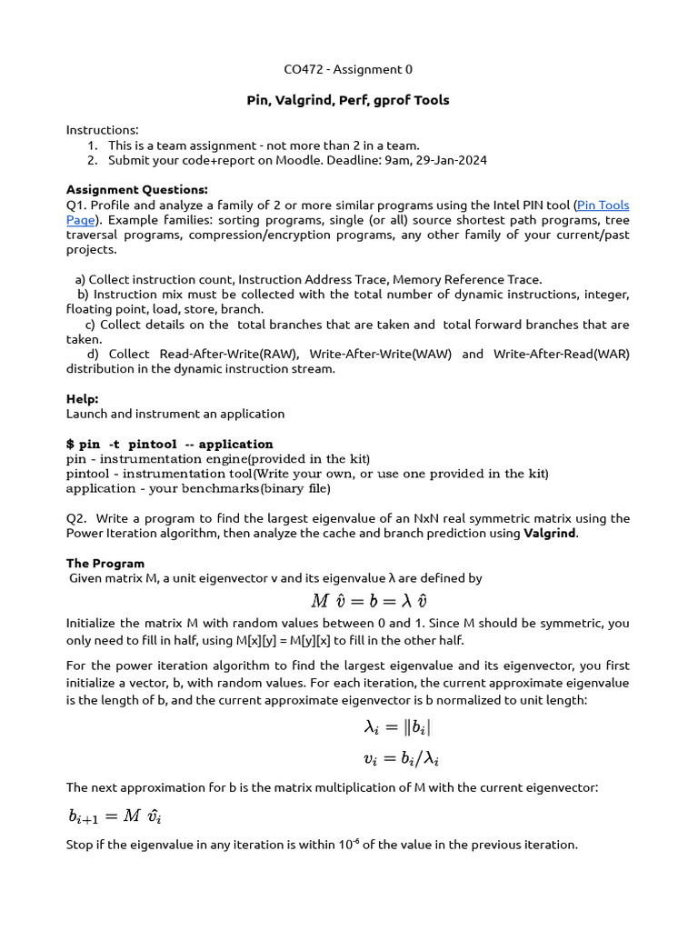 CO472 - A0 - Pin, Valgrind, Perf, Gprof | PDF | Eigenvalues And Eigenvectors | Matrix (Mathematics)