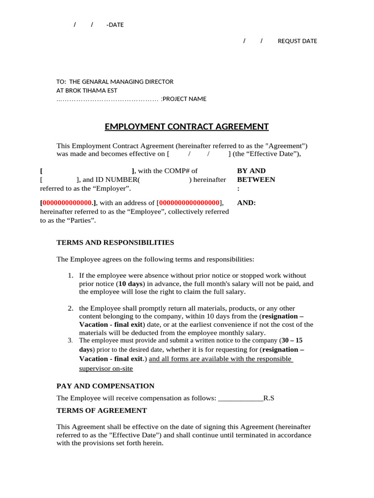 Employee Contract Agreement Form | PDF | Employment | Employee Relations