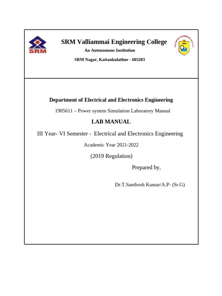 Power System Simulation Lab Manual | PDF | Transmission Line | Electric Power Transmission