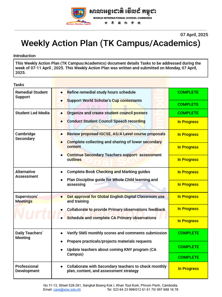 TK Weekly Action Plan and Report Semester 2 | PDF | Human Communication ...