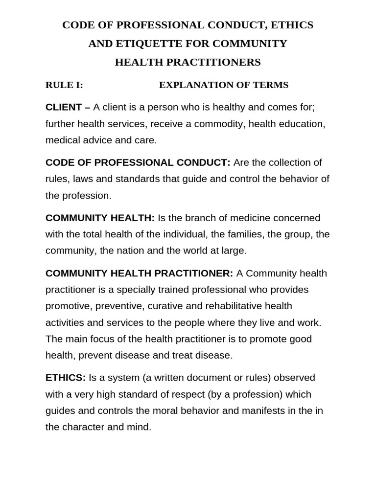 Community Health Practitioner Ethics Guide | PDF | Health Professional ...